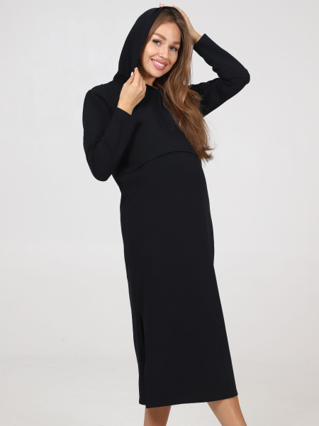 Платье Женский mamajane глубокий черный платье-футболка, платье-толстовка Повседневный Длинный ...