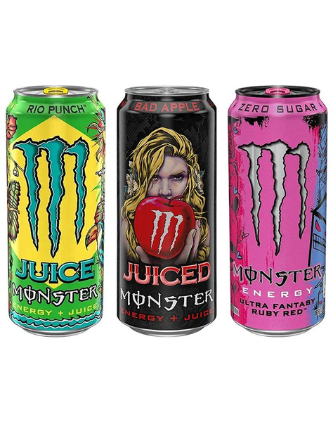 Набор из 3 энергетических напитков Monster Energy (Rio Punch, Bad Apple, Ultra Fantasy Ruby Red ...