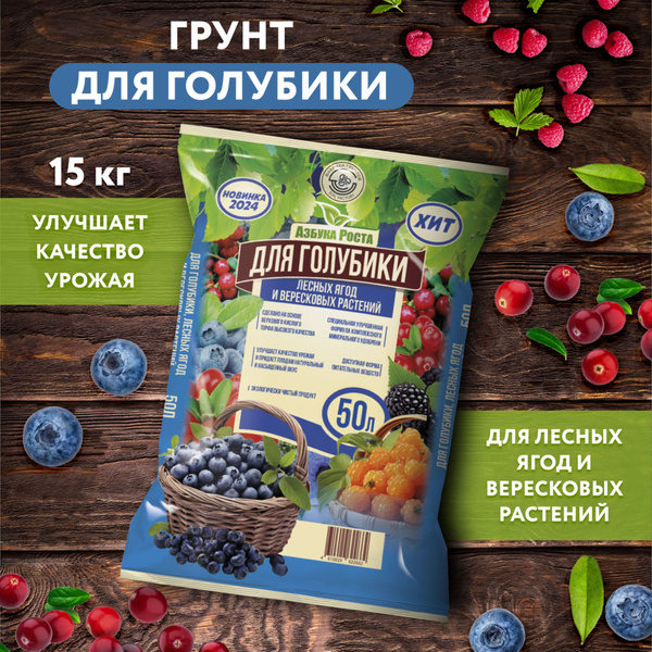 Почвогрунт для голубики, лесных ягод и вересковых растений, 50 л Азбука ...