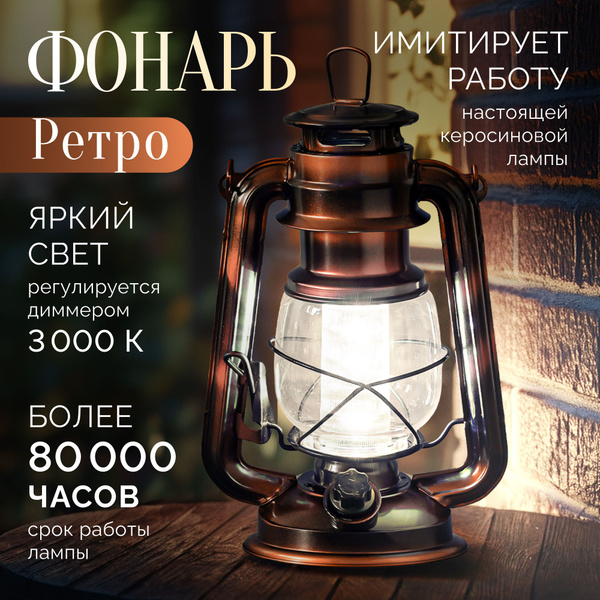 Фонарь кемпинговый "Летучая мышь" лампа светодиодная с диммером, теплый ...