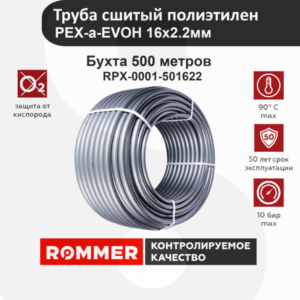 Труба сшитый полиэтилен ROMMER PEX-A EVOH 16х2.2 бухта 500 м Серая - купить с доставкой по ...