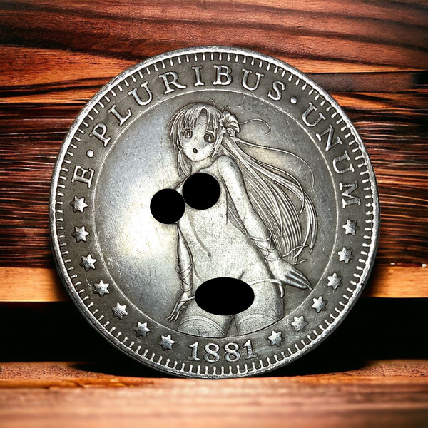 Монета США 1 доллар 1881 года. История любви. Девочки ню, аниме. Эротика, камасутра. Серебрение ...