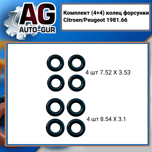 Комплект (4+4) колец форсунки Citroen/Peugeot 1981.66 - AUTO-GUR арт. RR923 - купить по выгодной ...