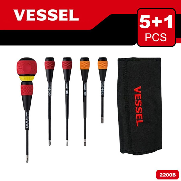 VESSEL Набор отверток с храповик шаровой рукоятки для крестообразных и ...