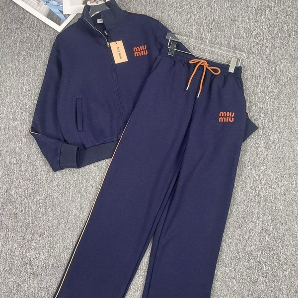 Костюм спортивный Женский Мужской Miu Miu холодная полынь серебро размер 44 Хлопок Надписи