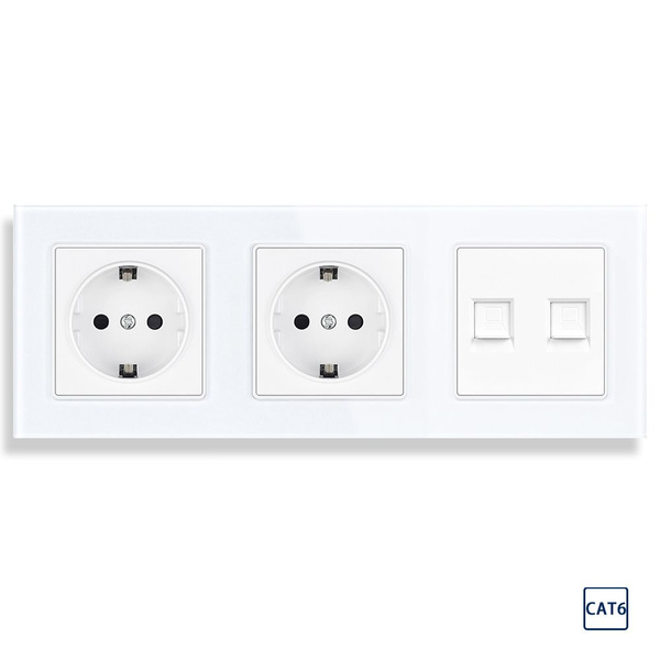 Розетка с заземлением 220В+розетка компьютерная rj45 двойная, 3 поста ...