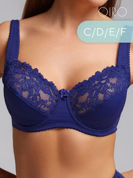 Бюстгальтер Женский OIRO мягкая чашка на каркасе, на косточках, размер 95E синий бархат Нейлон ...