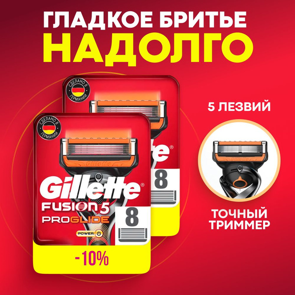 Сменные кассеты Gillette Fusion Proglide Power с 5 лезвиями для точного ...