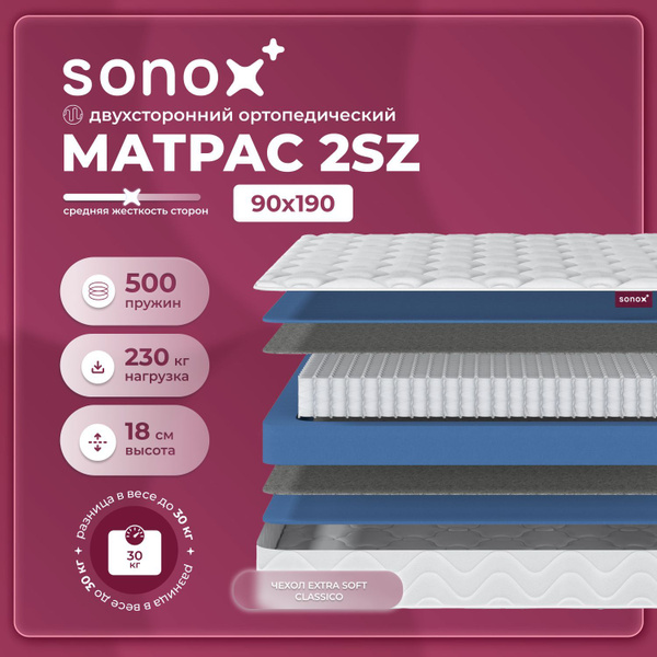 Матрас SONOX пружинный, Независимые пружины, 90 купить c доставкой на OZON по низкой цене ...