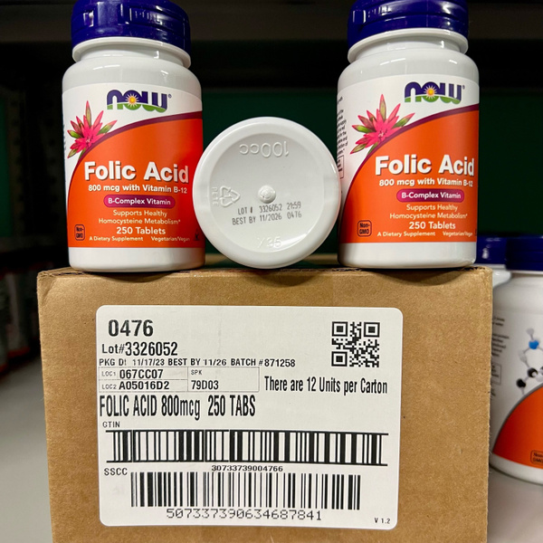 NOW Фолиевая кислота 800 мкг с витамином В12 // NOW Folic Acid 800 mcg ...