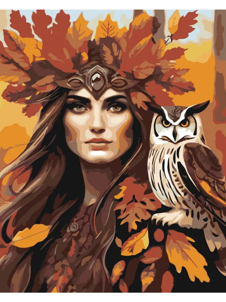 Картина по номерам Девушка с совой на деревянном подрамнике 40х50 см ...