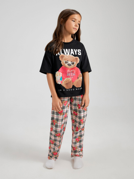 Пижама Девочки Acoola Трикотаж, размер 122, 128 Животные черный, красный Короткий Китай Без ...