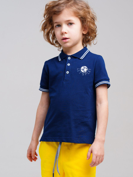 Поло Мальчики PlayToday темно-синий Короткий, размер 104 Трикотаж Надписи Повседневный Китай ...