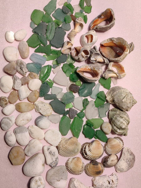 Набор ракушки, камушки и морское стекло, 1200г,для творчества ...