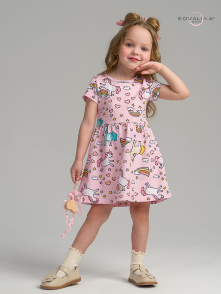 Платье Девочки SOVAlina розовый прямое Повседневный Короткий Хлопок ...