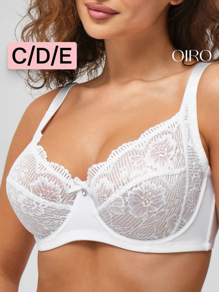 Бюстгальтер Женский OIRO на косточках, с мягкой чашкой, размер 85E белый муар Полиамид, Эластан ...