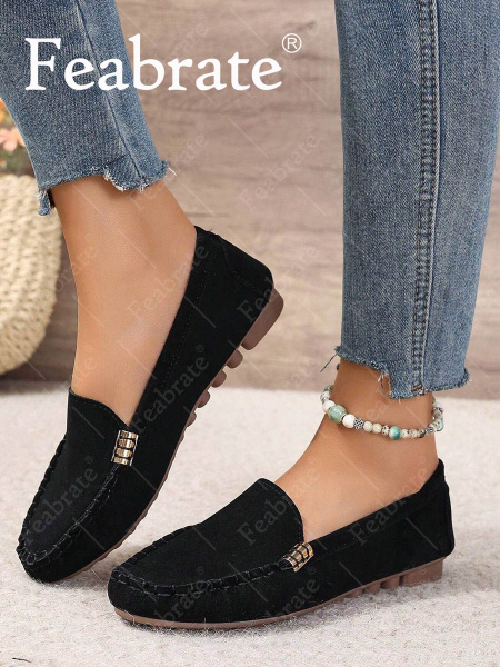 Лоферы Женский Feabrate черный, размер 36 Без каблука На любой сезон Без застёжки Металлические ...