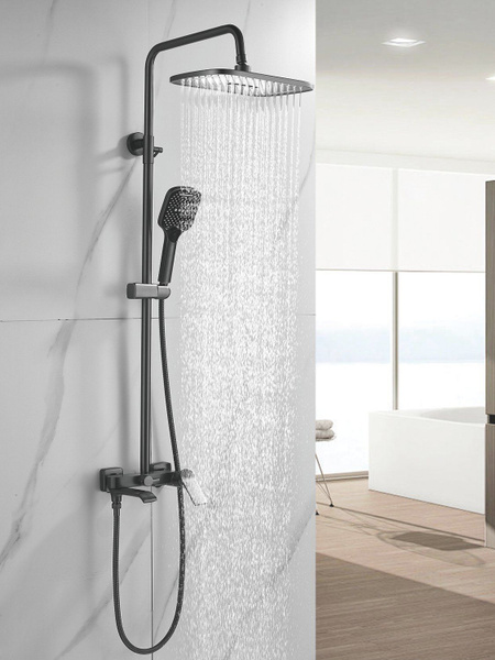 Душевая система с тропическим душем, изливом и лейкой Shevanik S4136T, оружейная сталь купить на ...