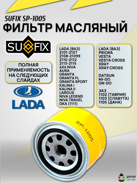 Фильтр масляный гранта, ваз, лада, калина, приора, веста, нива SUFIX SP-1005 купить на OZON по ...