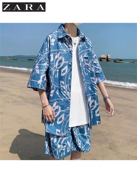 Комплект одежды Мужской Zara двойка, с шортами синий, размер 48 Политекс Разноцветный, рост 155 ...