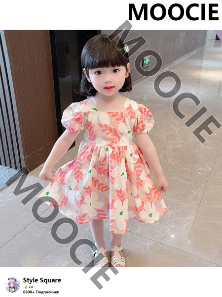 Платье Девочки MOOCIE авокадо Повседневный Короткий Полиэстер, размер 120 Шнуровка трапеция ...