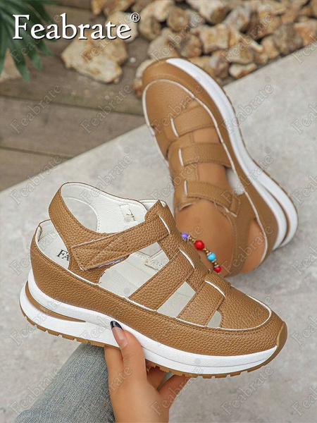 Сандалии Женский Feabrate, размер 39 Искусственная кожа Закрытый нос, Толстая подошва R (средняя ...