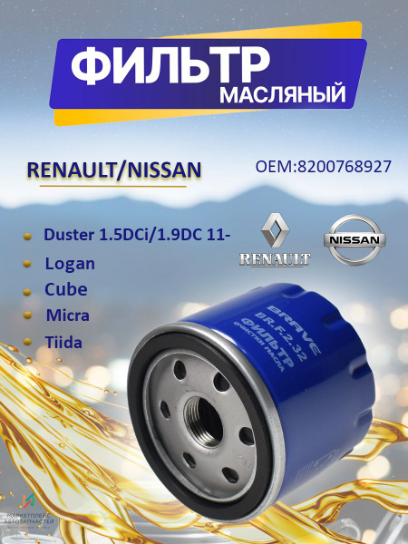 Фильтр масляный RENAULT Duster 1.5DCi/1.9DC 11-, Logan, Cube, Micra ...
