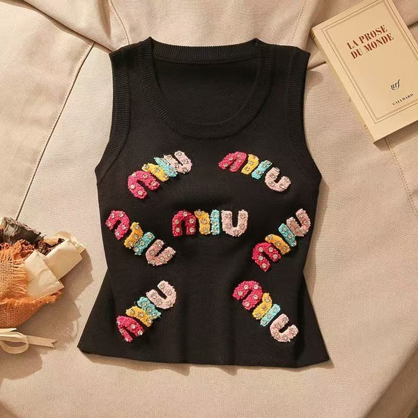 Майка Женский Miu Miu черный размер 42 Хлопок Повседневный Китай облегающий Надписи Логотип