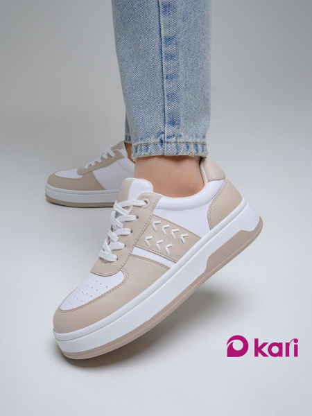 Полуботинки Женский Kari бежевый, размер 40 Демисезон G Шнурки Стандартный низкий (до 4 см ...