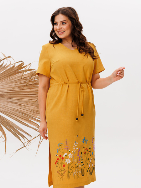 Платье Женский KOVALEVICH горчичный Короткий, размер 56 полуприлегающий купить c доставкой на ...