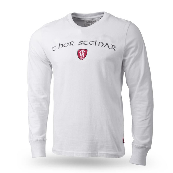 Лонгслив Мужской Thor Steinar белый Длинный, размер 48 Хлопок Манжеты, Нашивки полуприталенный ...