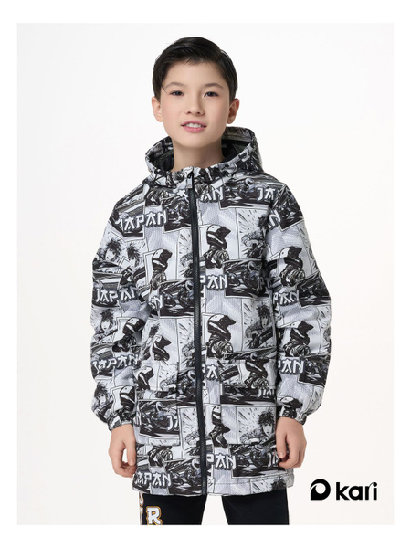 Ветровка Мальчики Kari Светоотражающие элементы, Капюшон белый, черный капюшон Полиэстер, размер ...