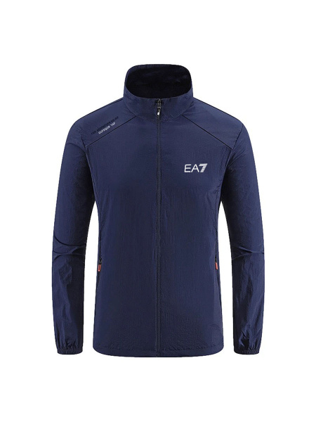 Ветровка Мужской EA7 суровый темно-синий Полиэстер, размер 52, 54 Длинный Демисезон облегающий ...