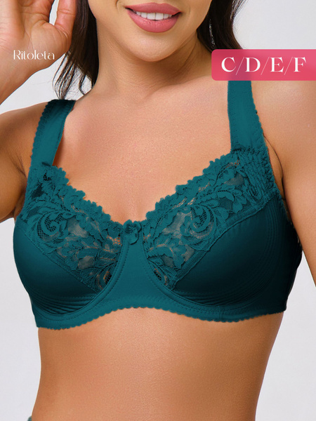 Бюстгальтер Женский Ritoleta мягкая чашка на каркасе, на косточках, размер 90D изумрудный Нейлон ...