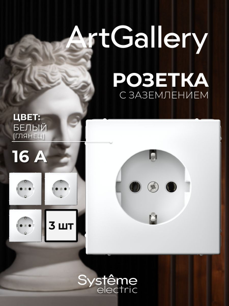 Розетка с заземлением Белый ArtGallery Systeme Electric GAL000143 3 шт. купить на OZON по низкой ...