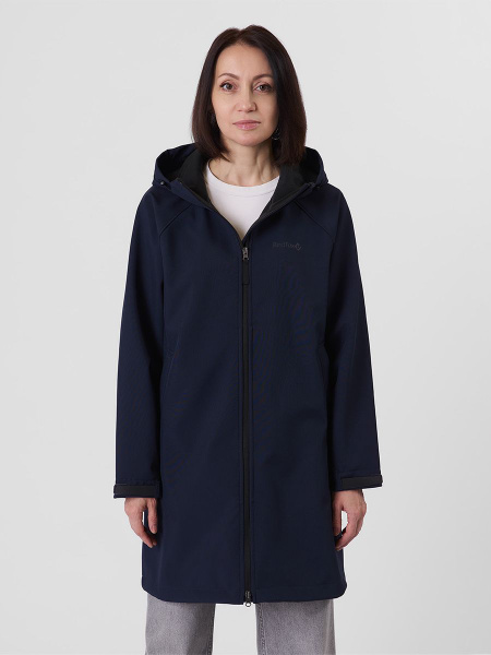 Плащ Женский RedFox темно-синий Длинный капюшон Светоотражающие элементы, размер 50 Softshell ...