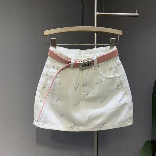 Юбка Женский Miu Miu белый Деним трапеция размер 50 Пуговицы Мини Стразы Лето облегающий рост