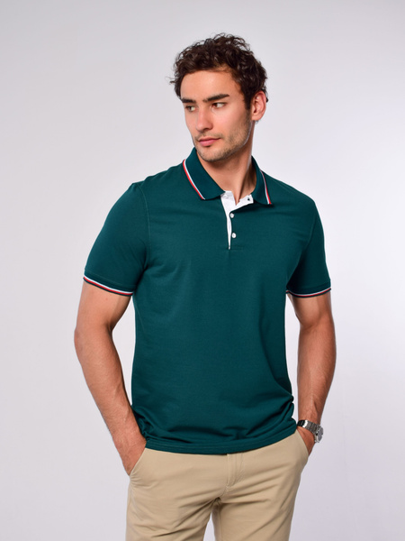 Поло Мужской AXXELLA изумрудный Короткий, размер 52 Хлопок Однотонный ...