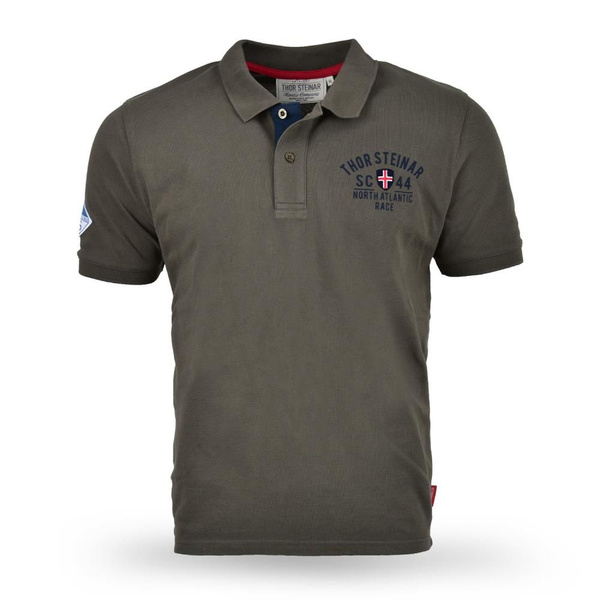 Поло Мужской Thor Steinar оливковый, размер 54 Хлопок Флаг, Надписи полуприталенный Повседневный ...