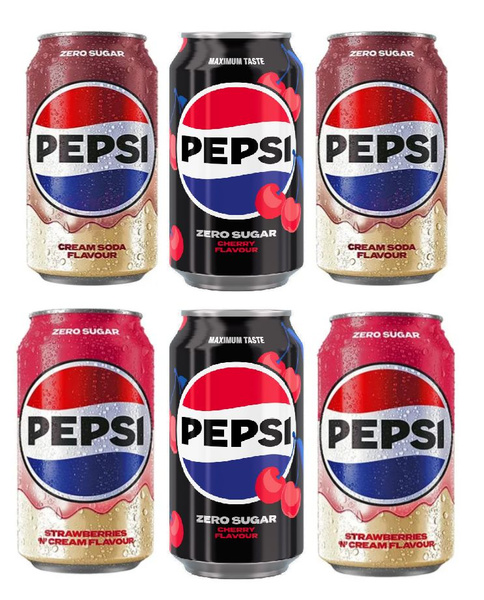 Набор газированных напитков Pepsi Strawberry&Cream, Cream Soda Zero ...