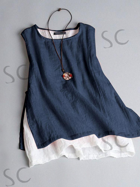 Майка Женский темно синий размер 52 Полиэстер Искусственный шелк Повседневный Китай Однотонный