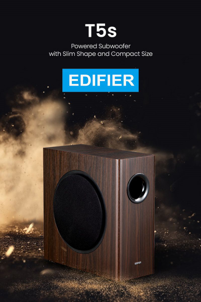 Новая модель 2025 года Активный сабвуфер Edifier T5s, 70Вт, 8" НЧ-динамик, фазоинвертор ...