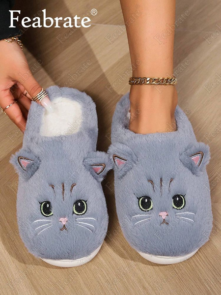 Тапочки Женский Feabrate, размер 38, 39 R (средняя) серый Круглый нос, Толстая подошва Зима ...