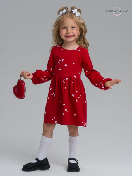 Платье Девочки SOVAlina красный прямое Повседневный Длинный Трикотаж, Хлопок, размер 104 Без ...