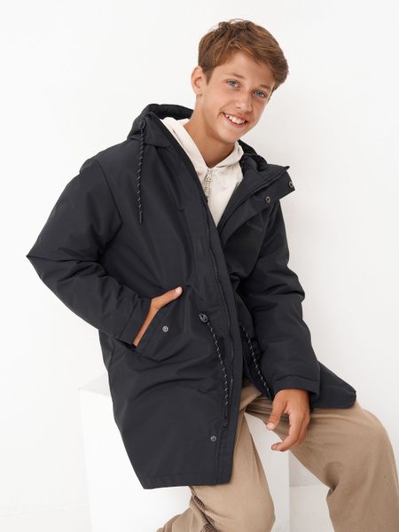 Куртка Мальчики Avese черный графит капюшон Breathable, Waterproof, размер 152 Длинный Демисезон ...