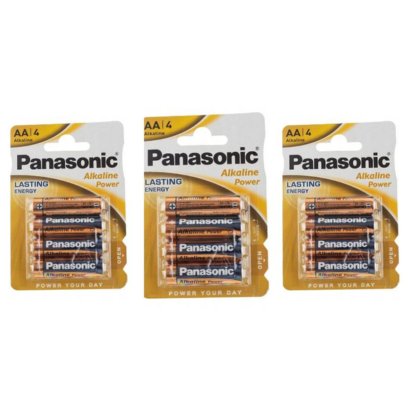 Panasonic Батарейки AA LR06 Alkaline Power со стикером 4 шт/уп, 3 уп ...