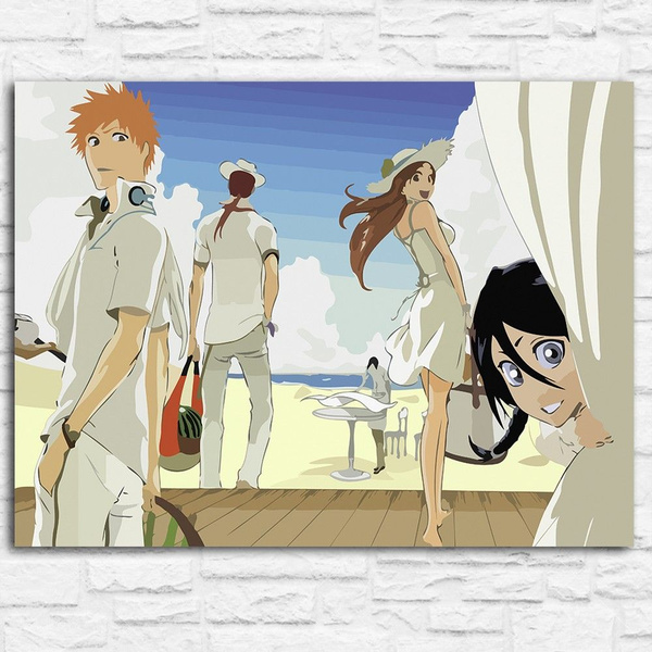 Картина по номерам на холсте аниме блич (bleach, ичиго, рукия, орихиме) - 14876 30х40 - купить с ...