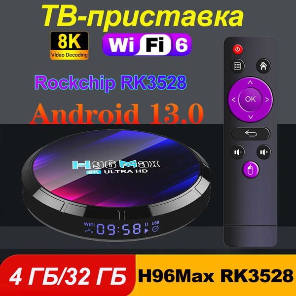 Медиаплеер Vontar H96 MAX RK3528, RJ-45 Ethernet, USB, HDMI, DC 5.5 мм ...