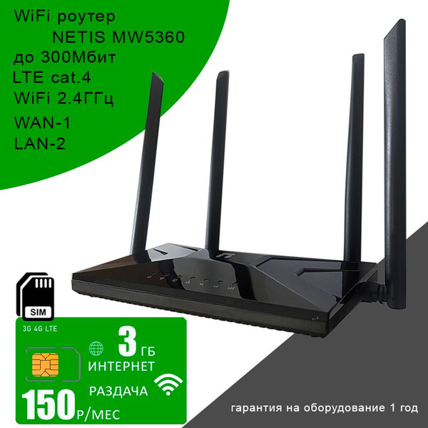Роутер Netis MW5360 I сим карта с интернетом и раздачей, 3ГБ за 150р ...