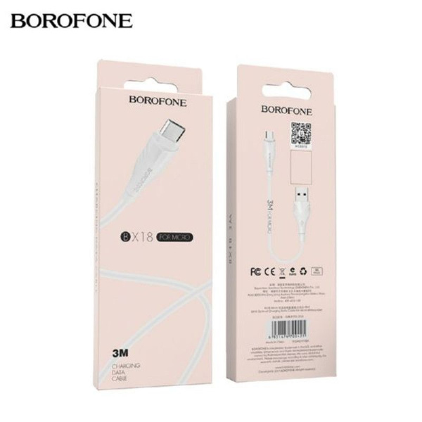 Кабель Кабель Micro USB BOROFONE BX18 3м 1.6А, ПВХ White - купить по ...